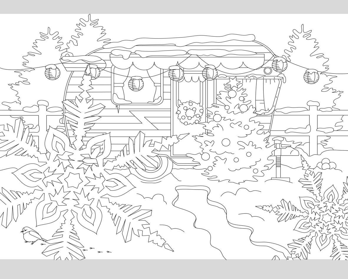 Camper Coloring Page - Christmas Camping RV Caravan - Printable ...
