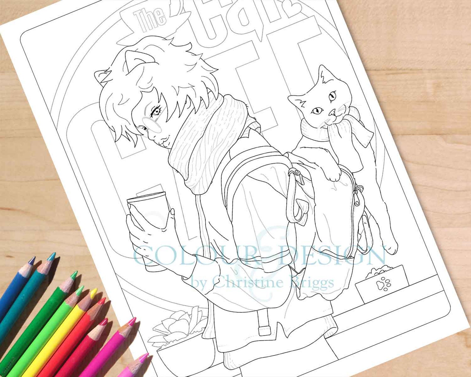 Anime Cat Girl Coloring Page, Realistic Cats Colouring Page, Cat Cafe ...
