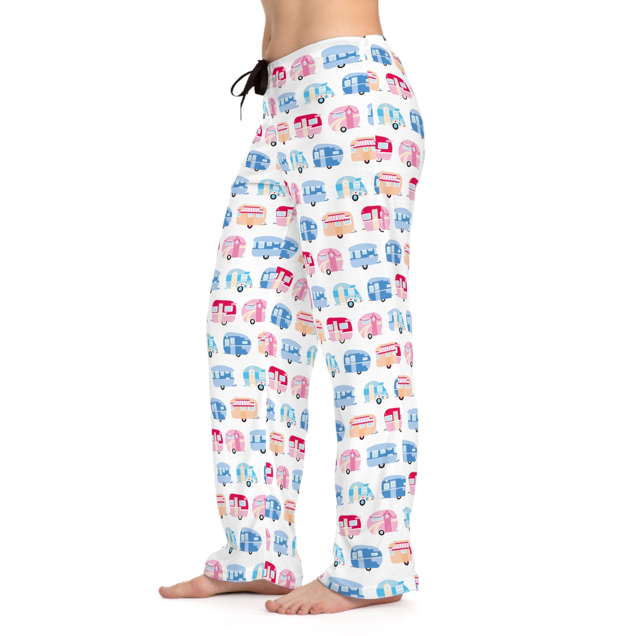 RV Camping Pajama Pants. Retro Caravan Long Pyjama Bottoms, Happy ...