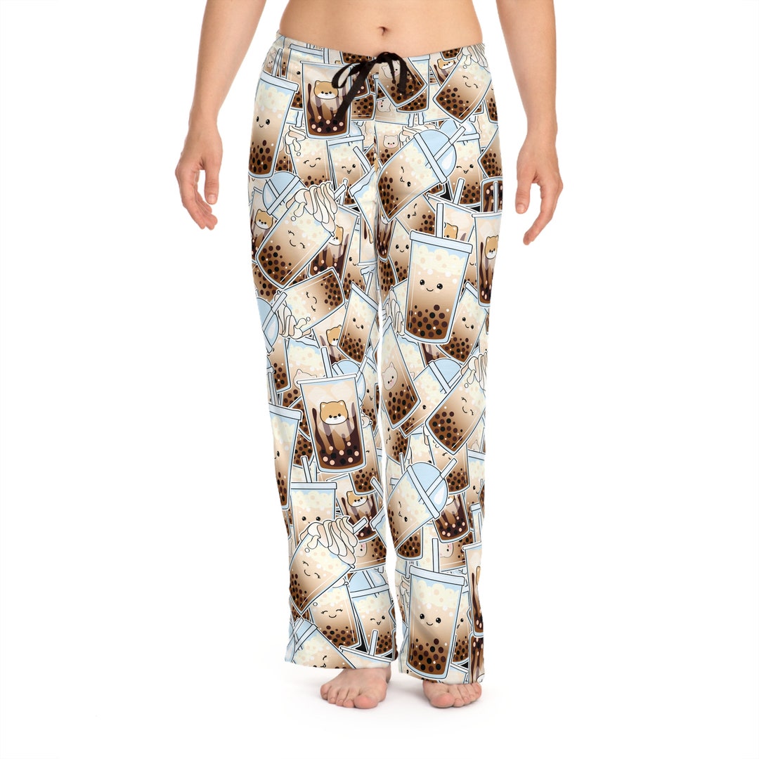 Boba Bubble Tea Pajama Pants. Kawaii Pjs, Cute Chibi Cats and Dogs ...