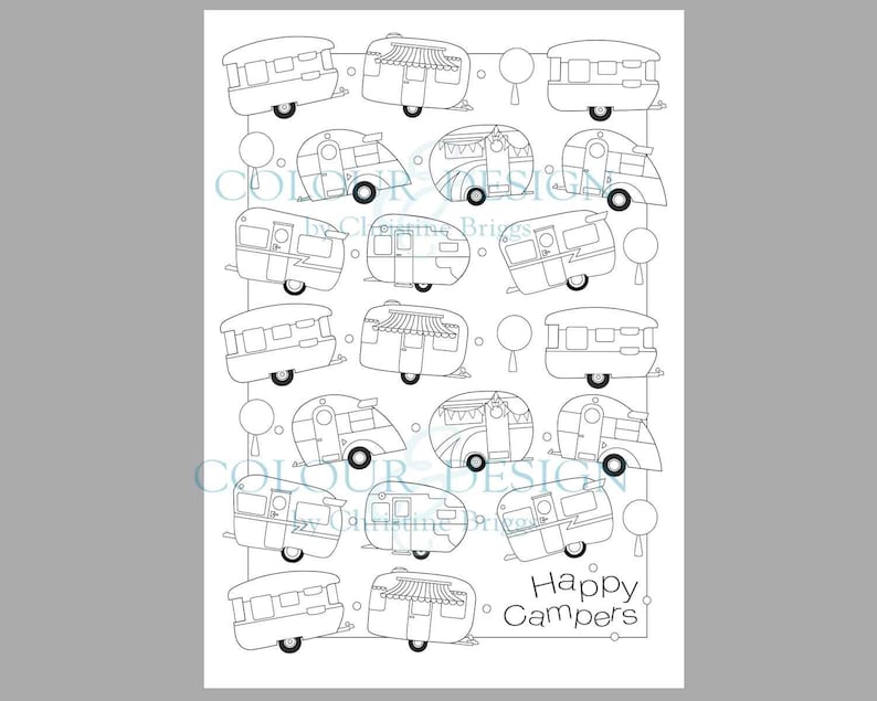 Vintage Campers Coloring Page, Happy Campers Printable, Camping ...