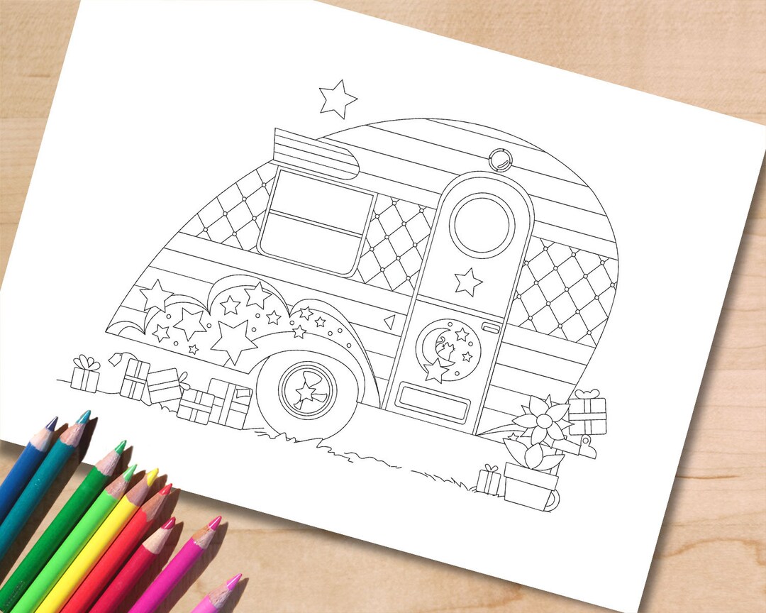 Teardrop Coloring Page, Christmas Colouring Page, Camper, RV, Caravan ...