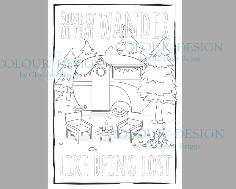 Camping Coloring Page, Vintage Camper Printable, Caravan Colouring ...