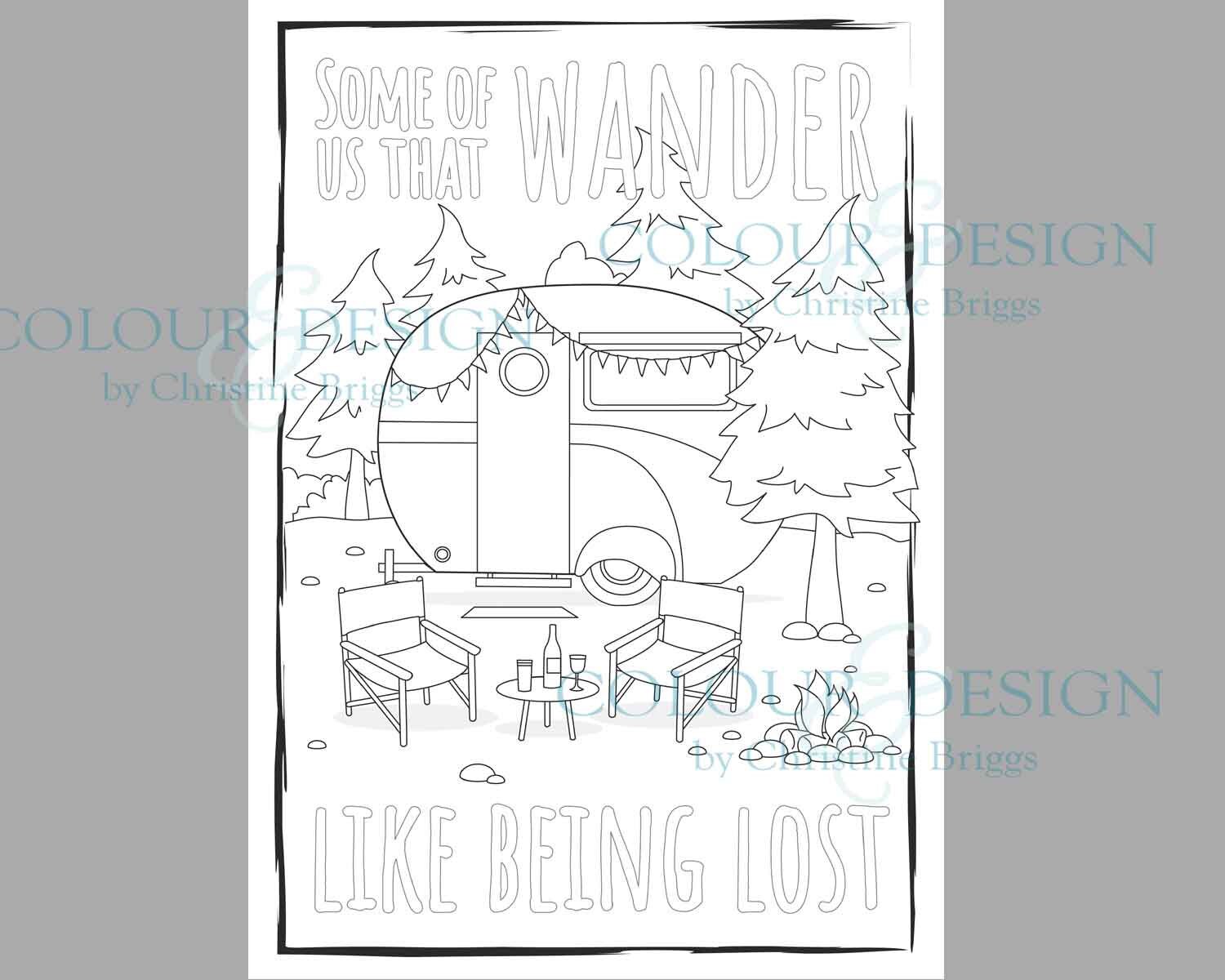 Camping Coloring Page, Vintage Camper Printable, Caravan Colouring ...