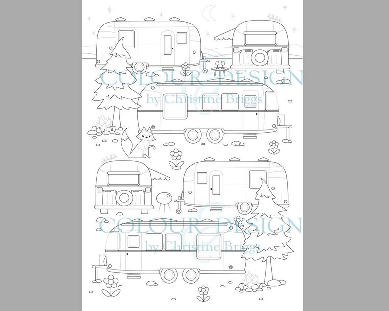 Travel Trailer Camping Coloring Page. Campsite Activity Sheet for ...