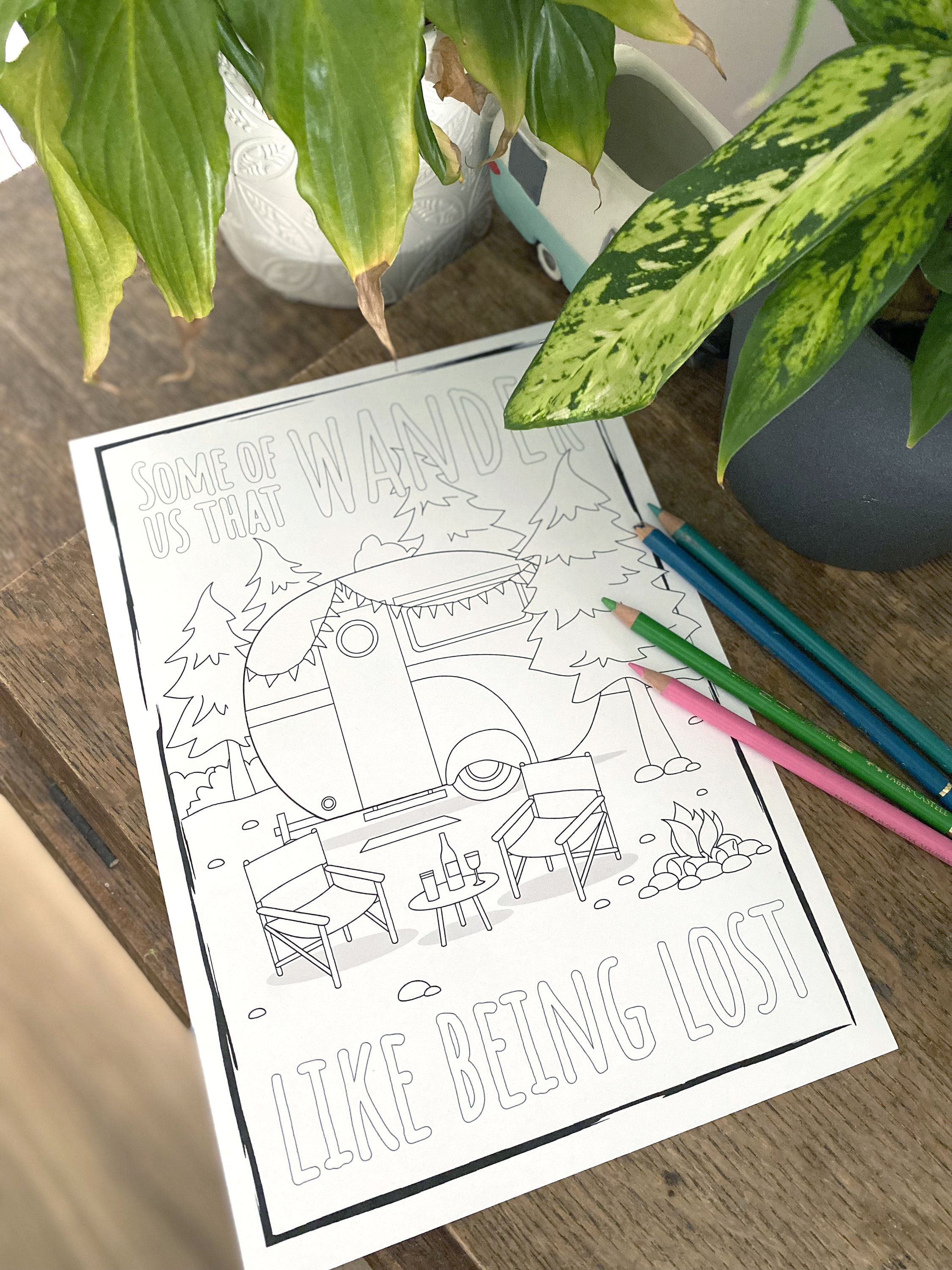 Camping Coloring Page, Vintage Camper Printable, Caravan Colouring ...