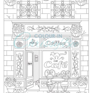 Cat Cafe Coloring Book. 40 Printable Digital PDF Adult Colouring Pages ...