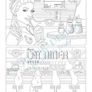 Cat Cafe Coloring Book. 40 Printable Digital PDF Adult Colouring Pages ...