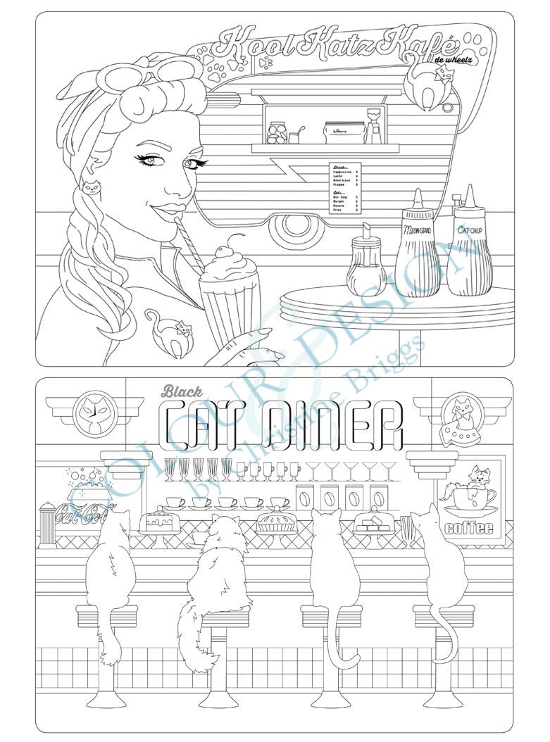Cat Cafe Coloring Book. 40 Printable Digital PDF Adult Colouring Pages ...