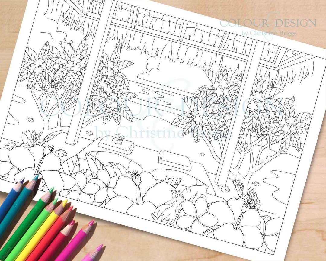Printable Beach Spa Coloring Page, Tropical Island Daybed Colouring ...