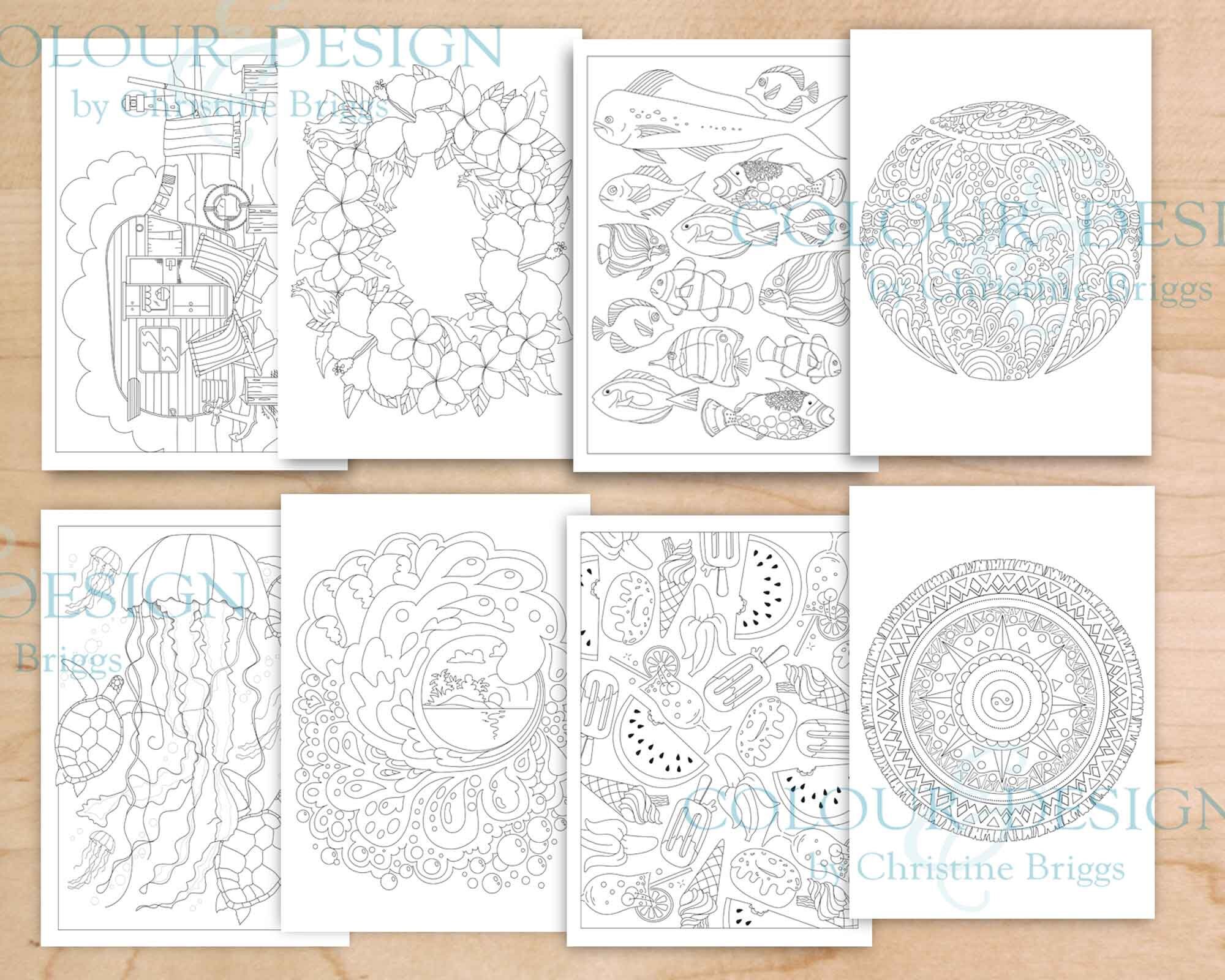 Printable Beach Coloring Book Sand Sea and Summer Adult - Etsy