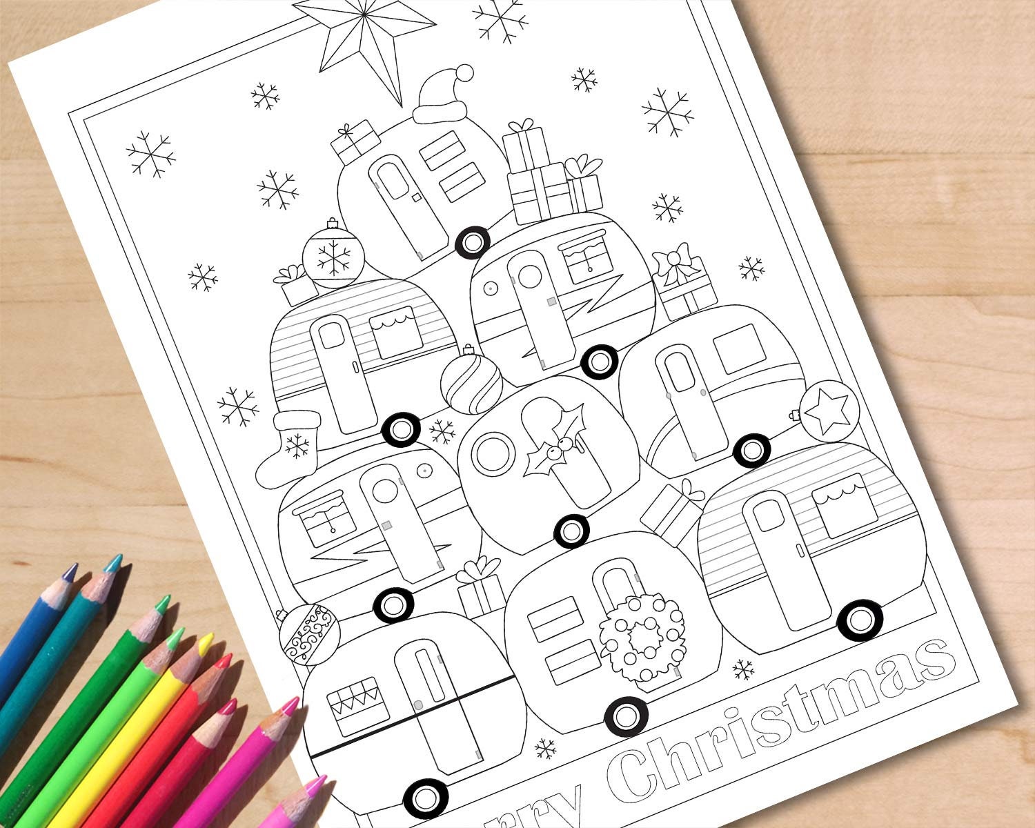 Christmas Camper Coloring Page, Printable RV Camping Colouring Page ...