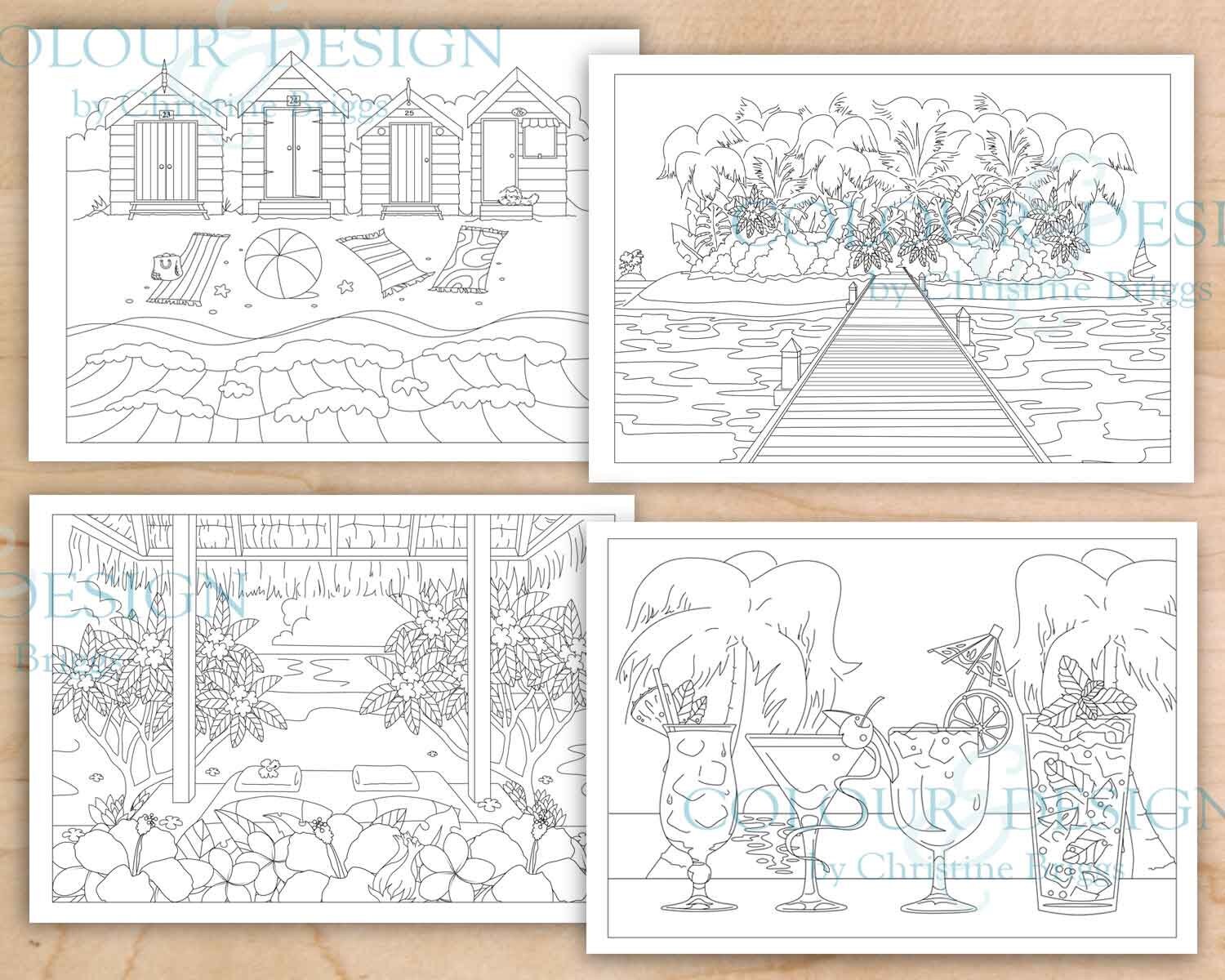 Printable Beach Coloring Book Sand Sea and Summer Adult - Etsy