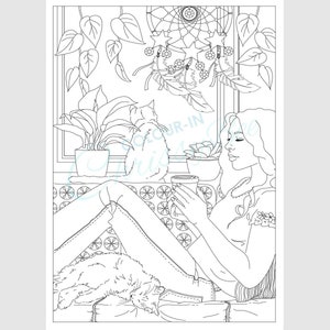 Cat Cafe Coloring Book. 40 Printable Digital PDF Adult Colouring Pages ...
