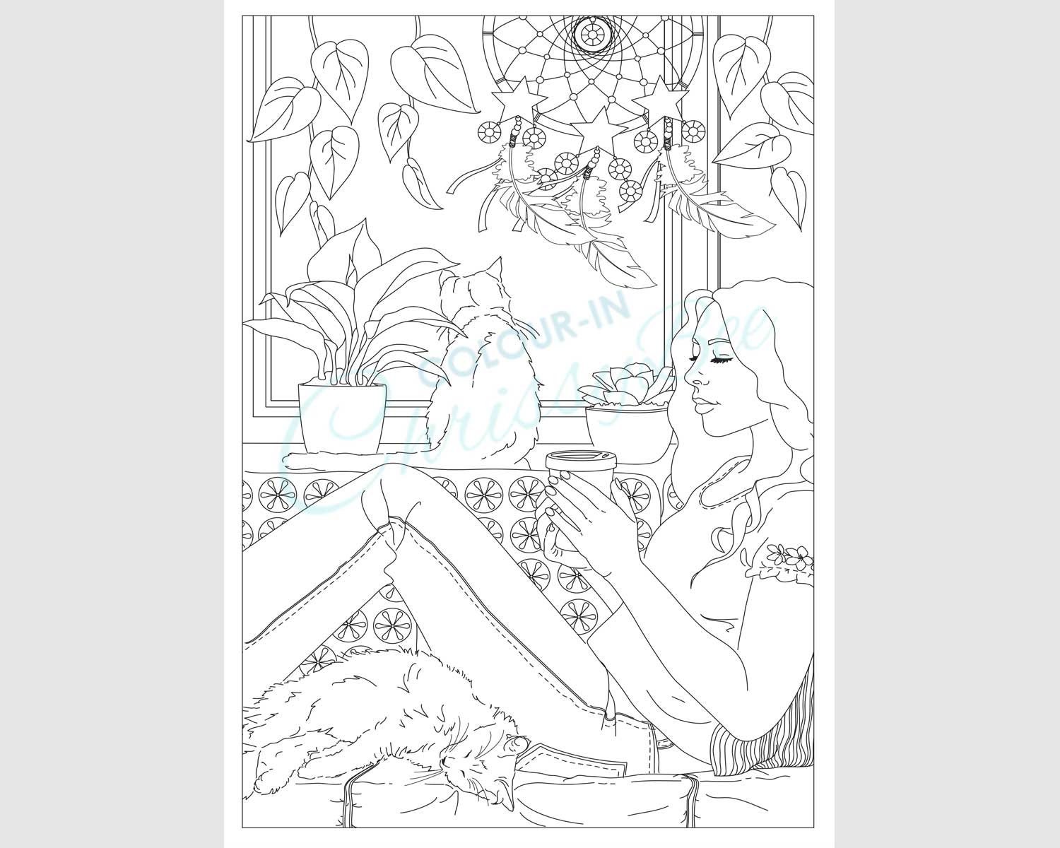 Cat Cafe Coloring Book. 40 Printable Digital PDF Adult Colouring Pages ...