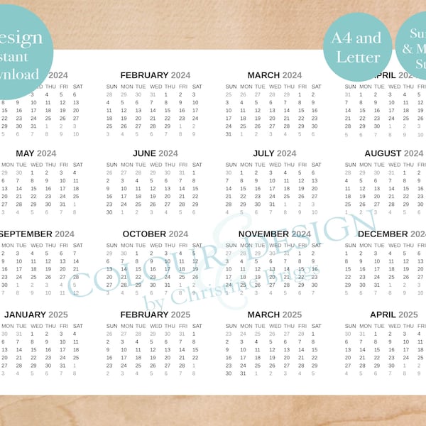 Yearly Calendar - Etsy