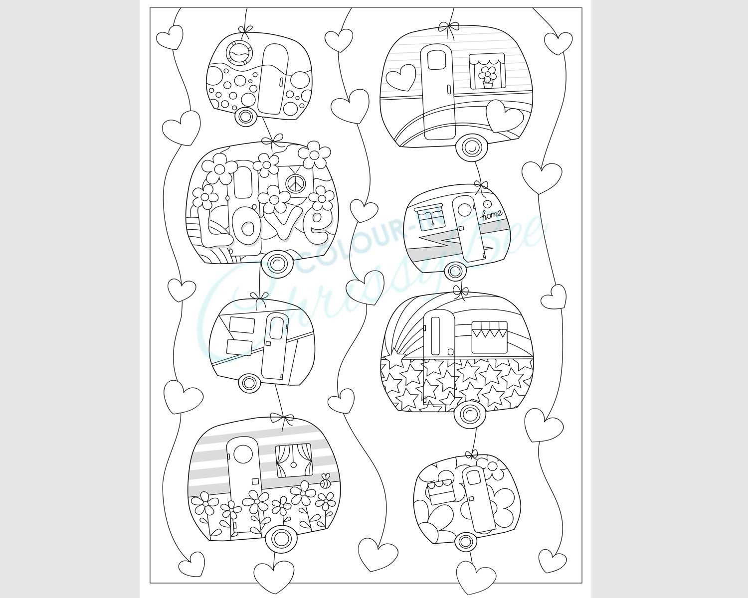 Cute Campers Coloring Page, Vintage Caravan Printable, Camping ...