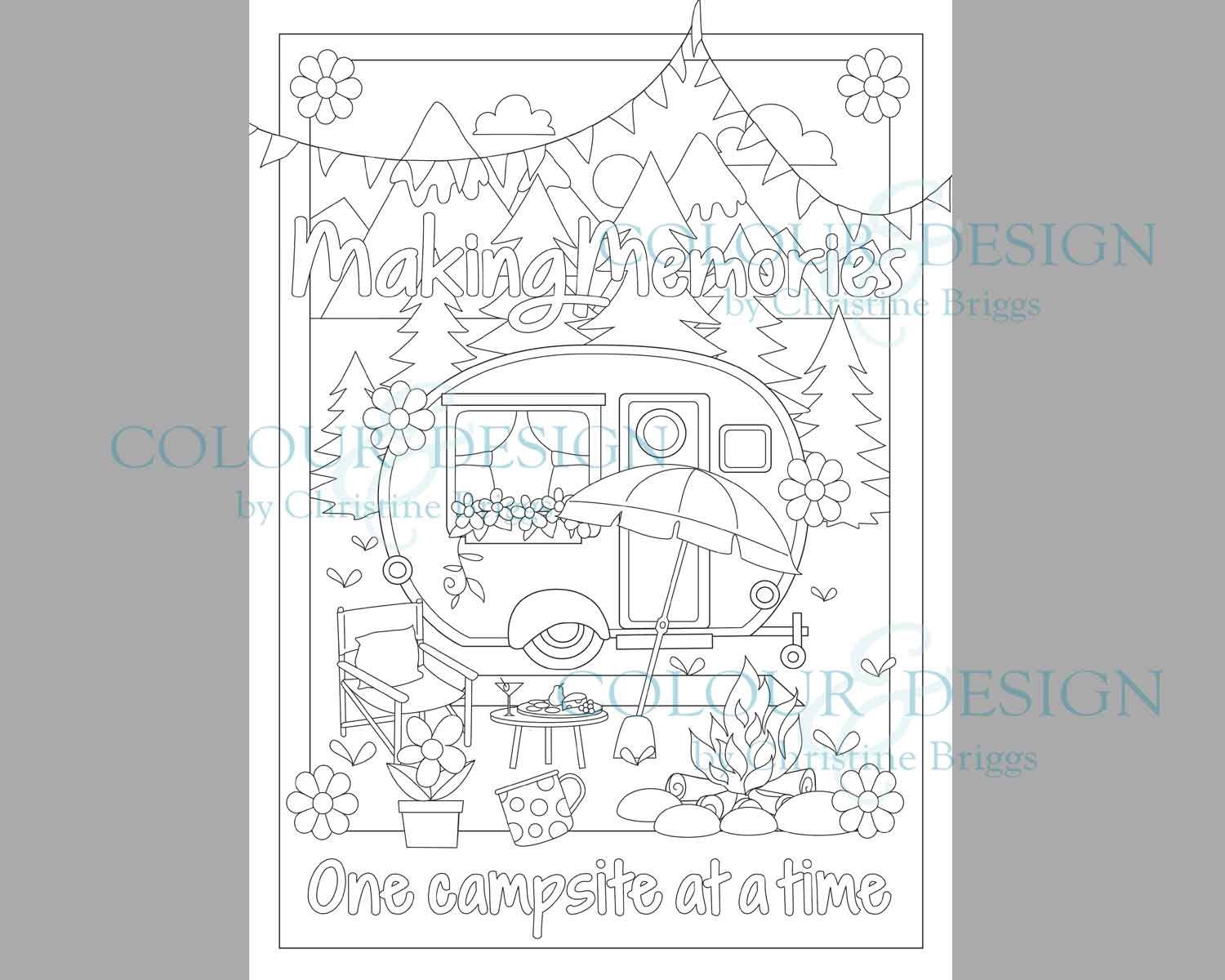 Camping Coloring Page, Vintage Camper Printable, Making Memories ...