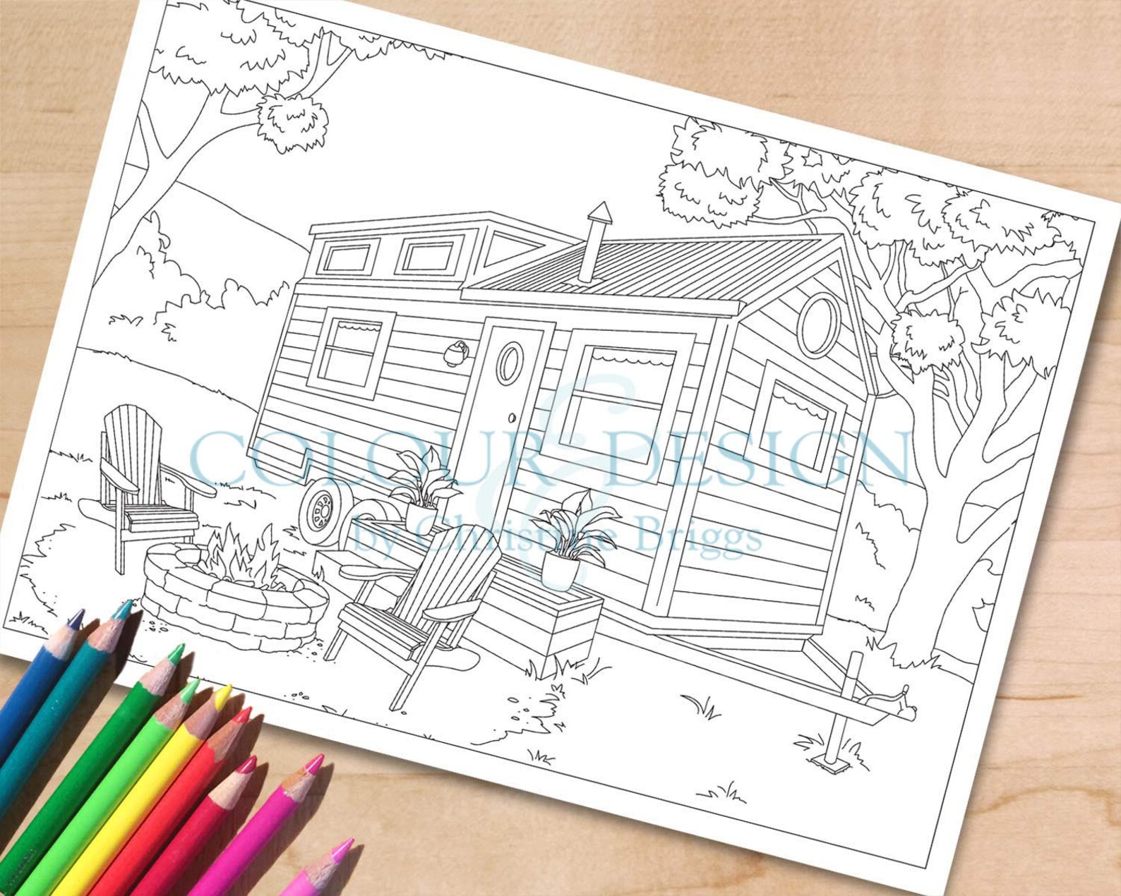 Tiny House Coloring Page, Tiny Home Printable, Camping Colouring Sheet ...