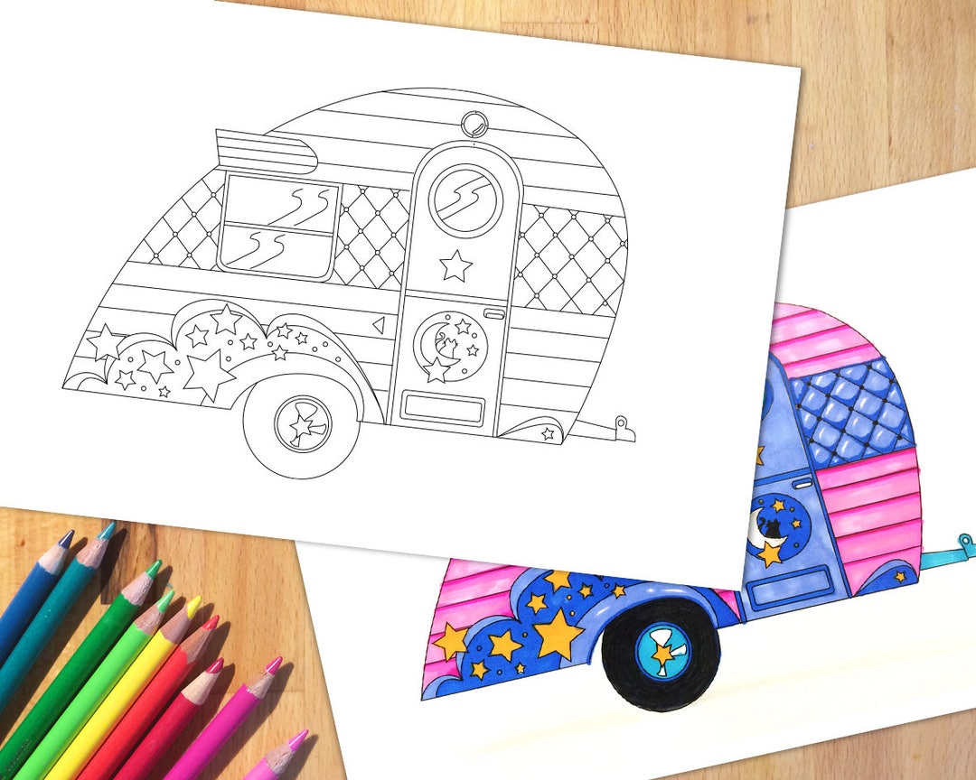 Teardrop Camper Coloring Page, Tiny Home Printable, Vintage Caravan ...