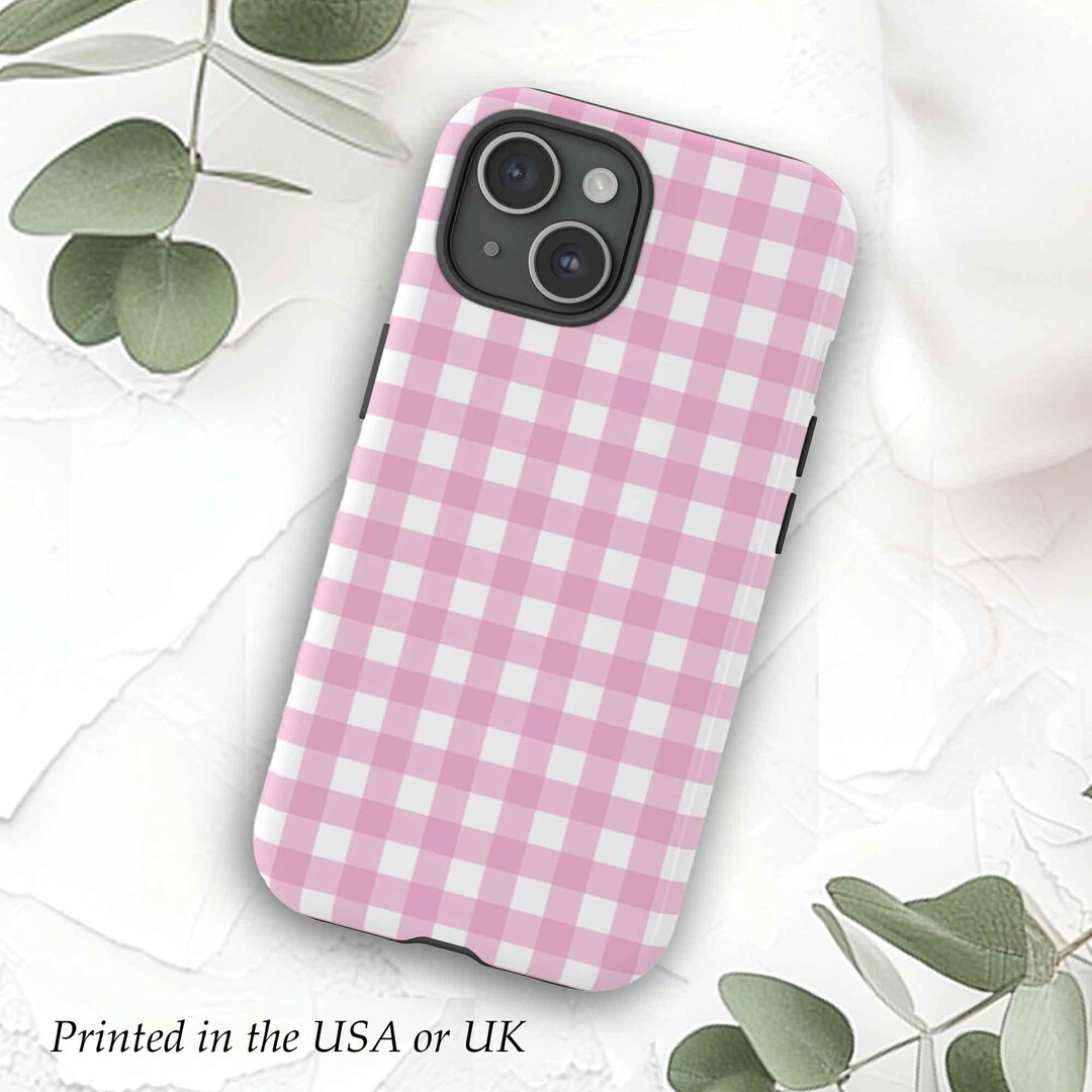 Pink Gingham Phone Case, Custom Color Mobile Phone Cover, Pretty Pastel ...