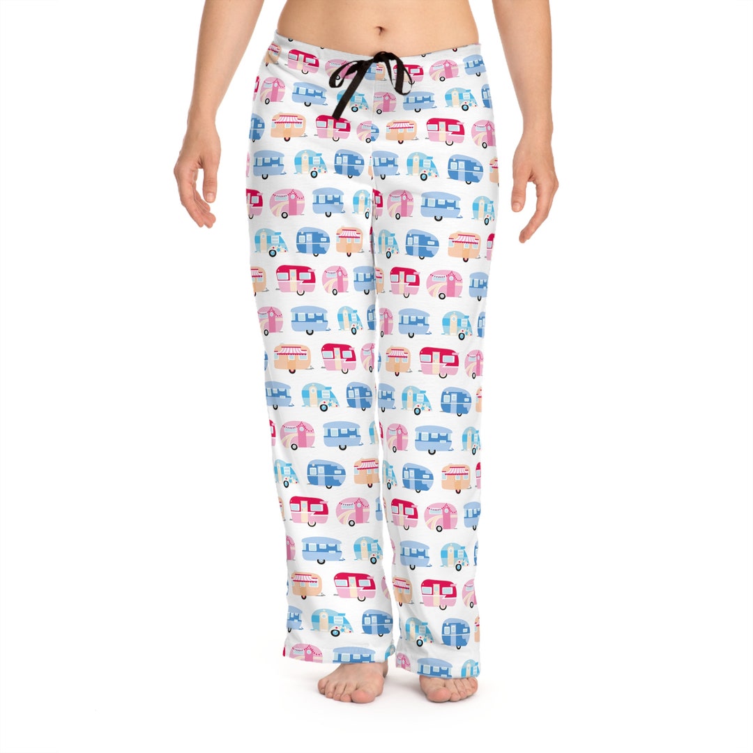 RV Camping Pajama Pants. Retro Caravan Long Pyjama Bottoms, Happy ...