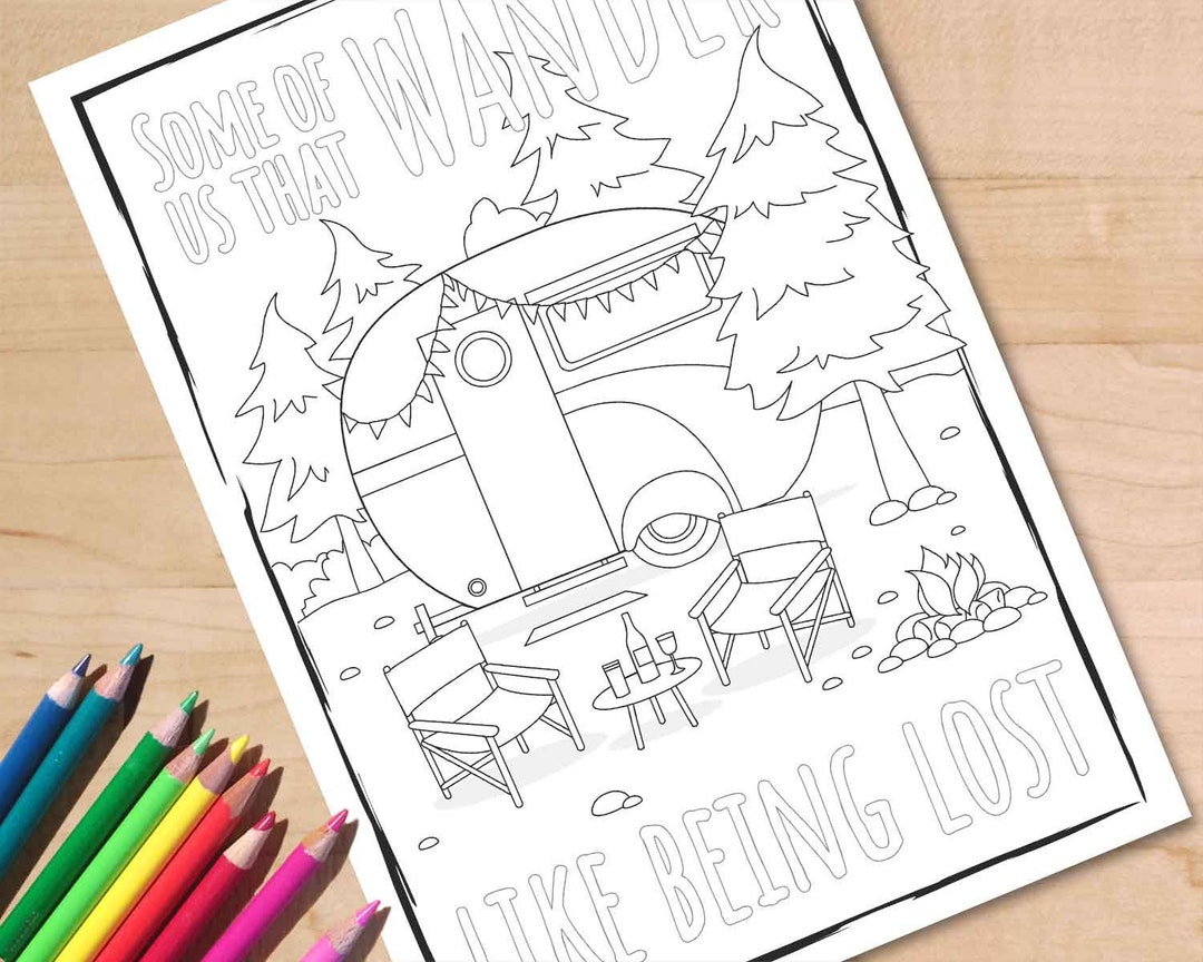 Camping Coloring Page, Vintage Camper Printable, Caravan Colouring ...