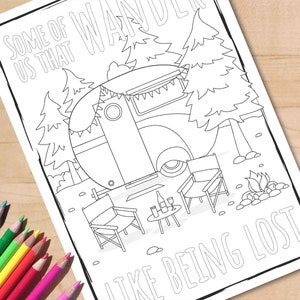 Camping Coloring Page, Vintage Camper Printable, Caravan Colouring ...