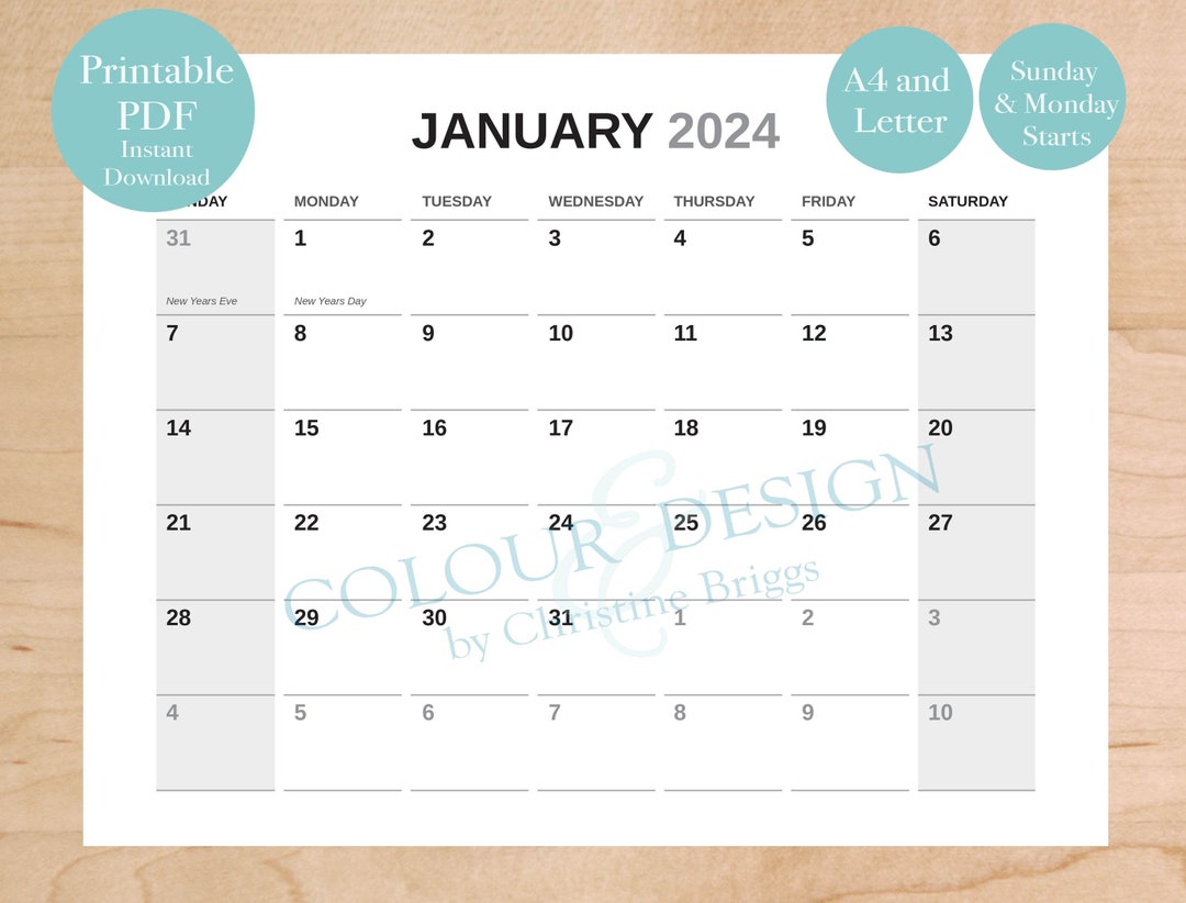 2024 Printable Calendar. 13 Month Planner & Year at a Glance - Etsy ...