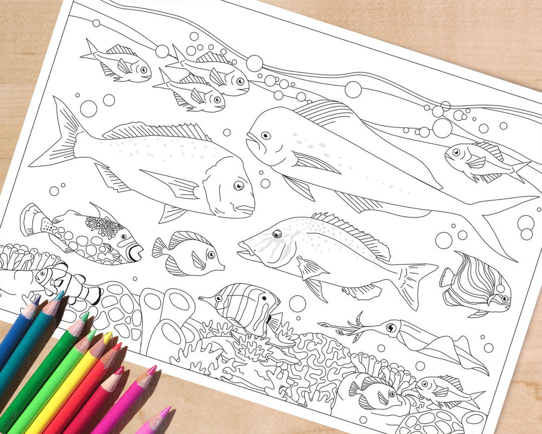 Tropical Fish Coloring Page: Ocean Reef Design (a4/letter PDF) - Etsy
