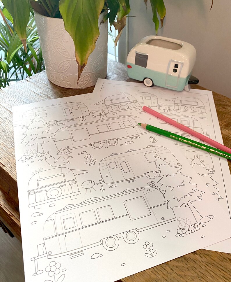 Travel Trailer Camping Coloring Page. Campsite Activity Sheet for ...