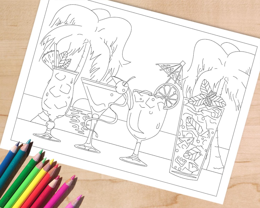 Cocktail Coloring Page, Printable Alcohol Drinks, Adult Colouring Pages ...