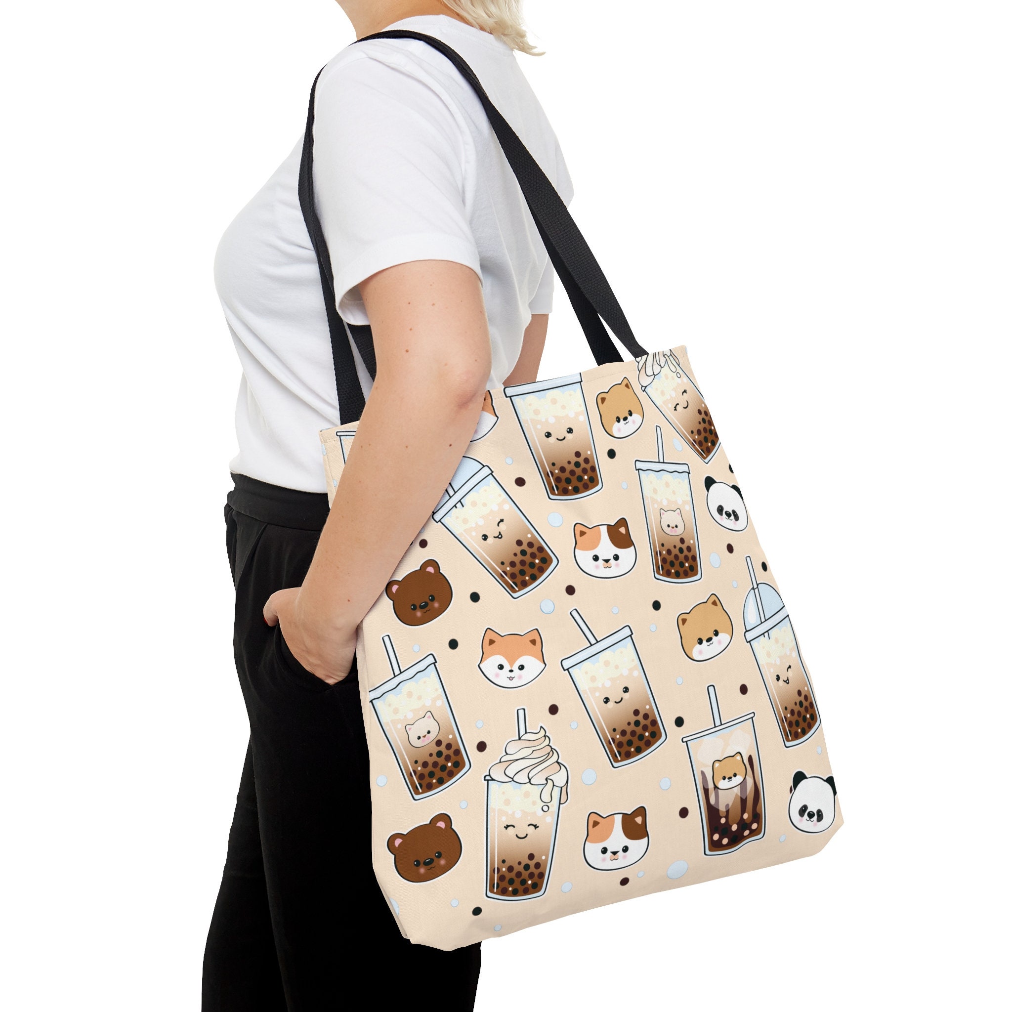 Kawaii Bubble Tea Tote Bag Cute Boba and Chibi Animals - Etsy