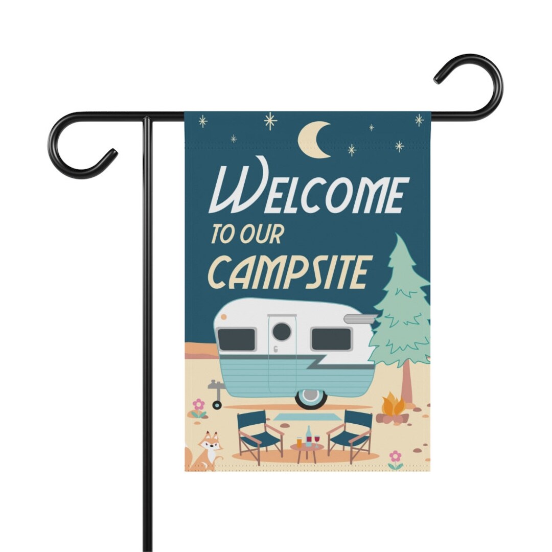 Caravan Campsite Welcome Flag - Retro Camper Lawn Sign - Shasta Camping ...