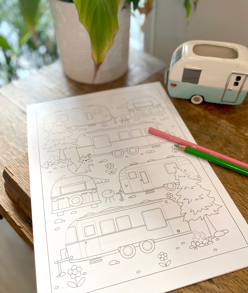 Travel Trailer Camping Coloring Page. Campsite Activity Sheet for ...