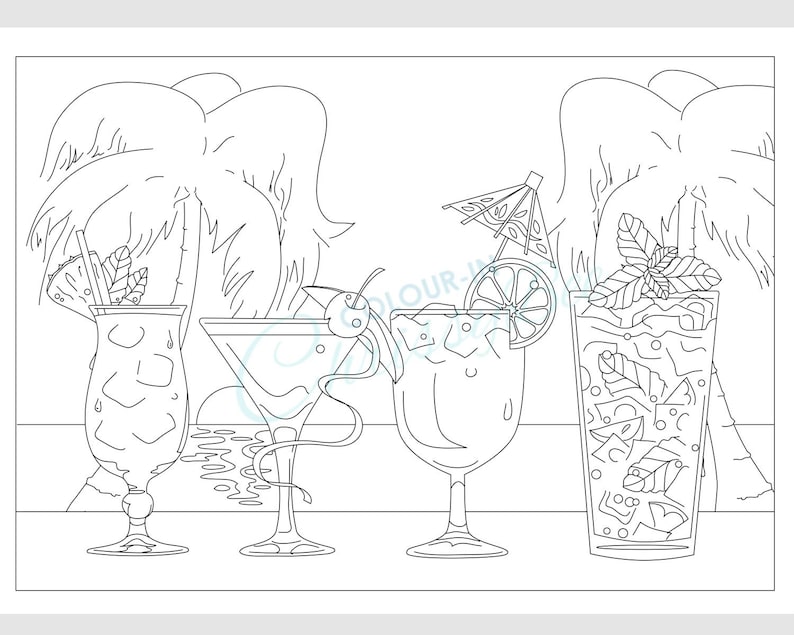 Cocktail Coloring Page, Printable Alcohol Drinks, Adult Colouring Pages ...