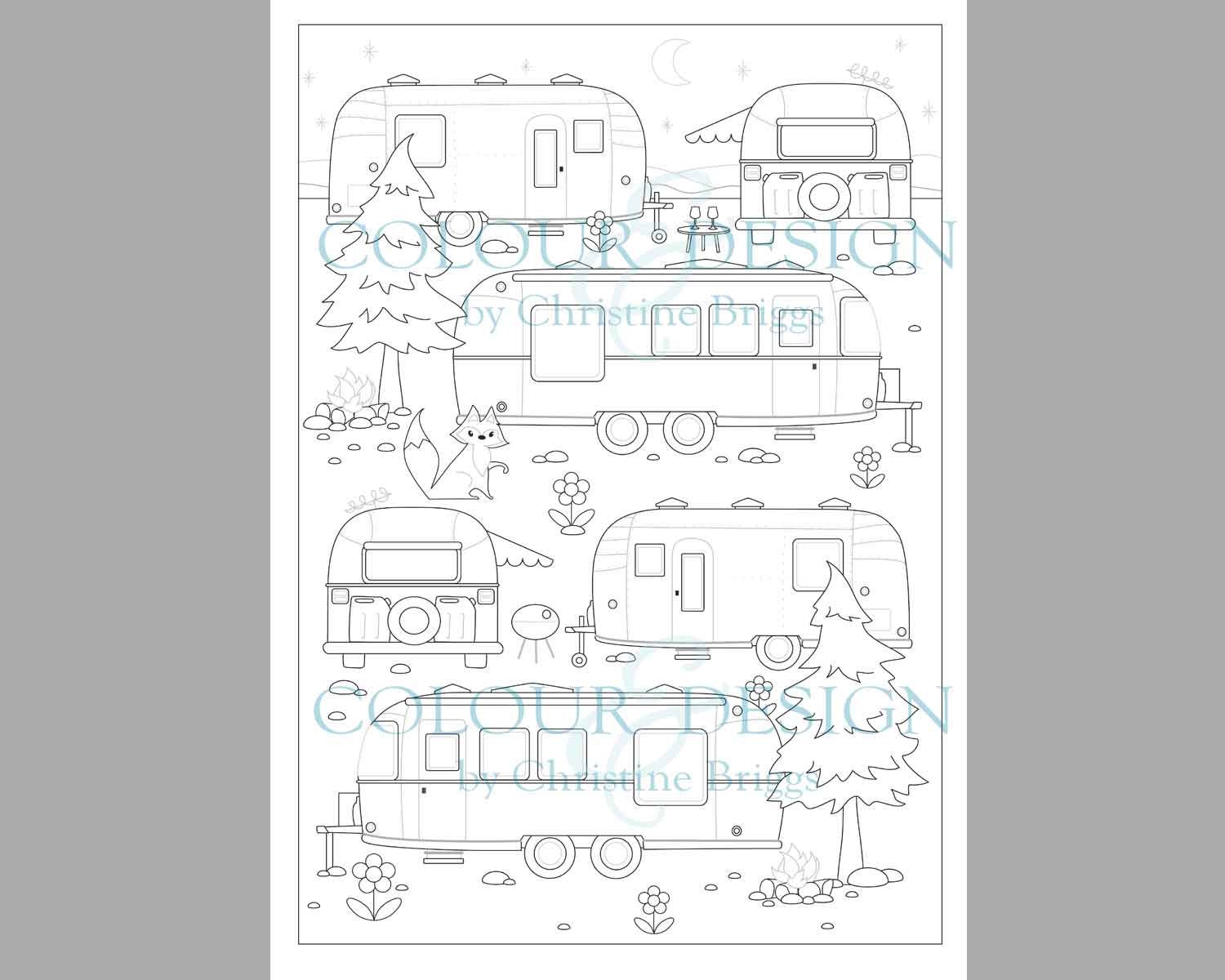 Travel Trailer Camping Coloring Page. Campsite Activity Sheet for ...