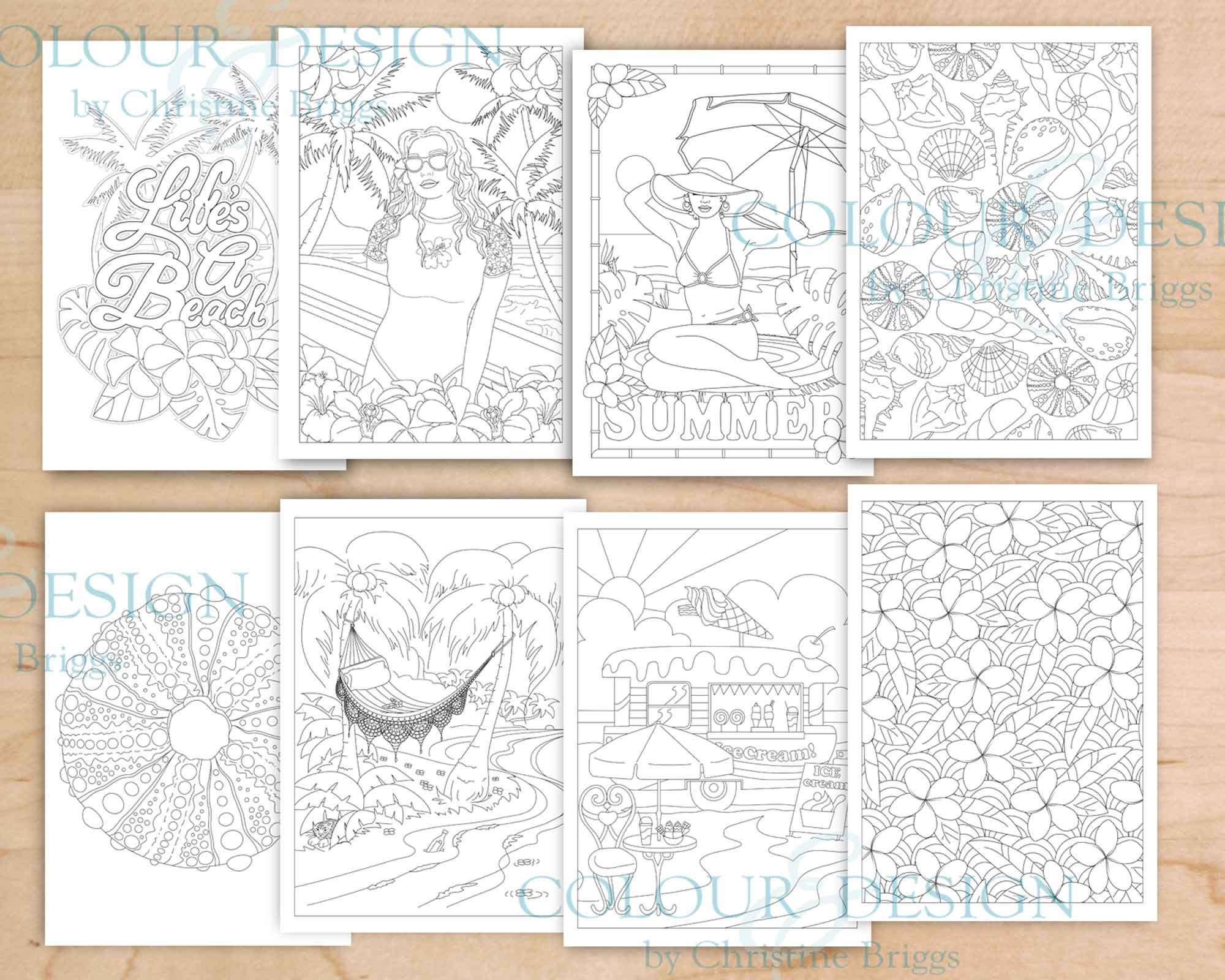 Printable Beach Coloring Book Sand Sea and Summer Adult - Etsy