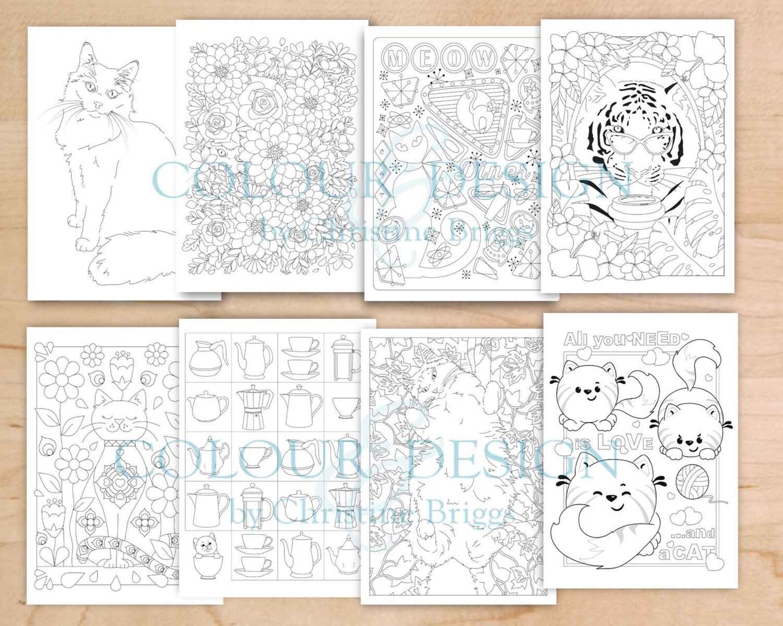 Cat Cafe Coloring Book. 40 Printable Digital PDF Adult Colouring Pages ...