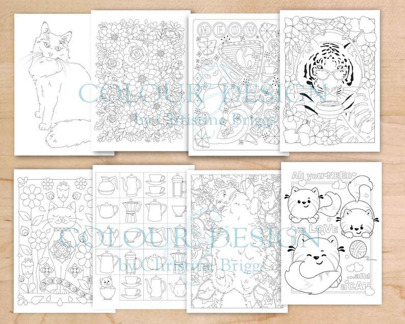 Cat Cafe Coloring Book. 40 Printable Digital PDF Adult Colouring Pages ...