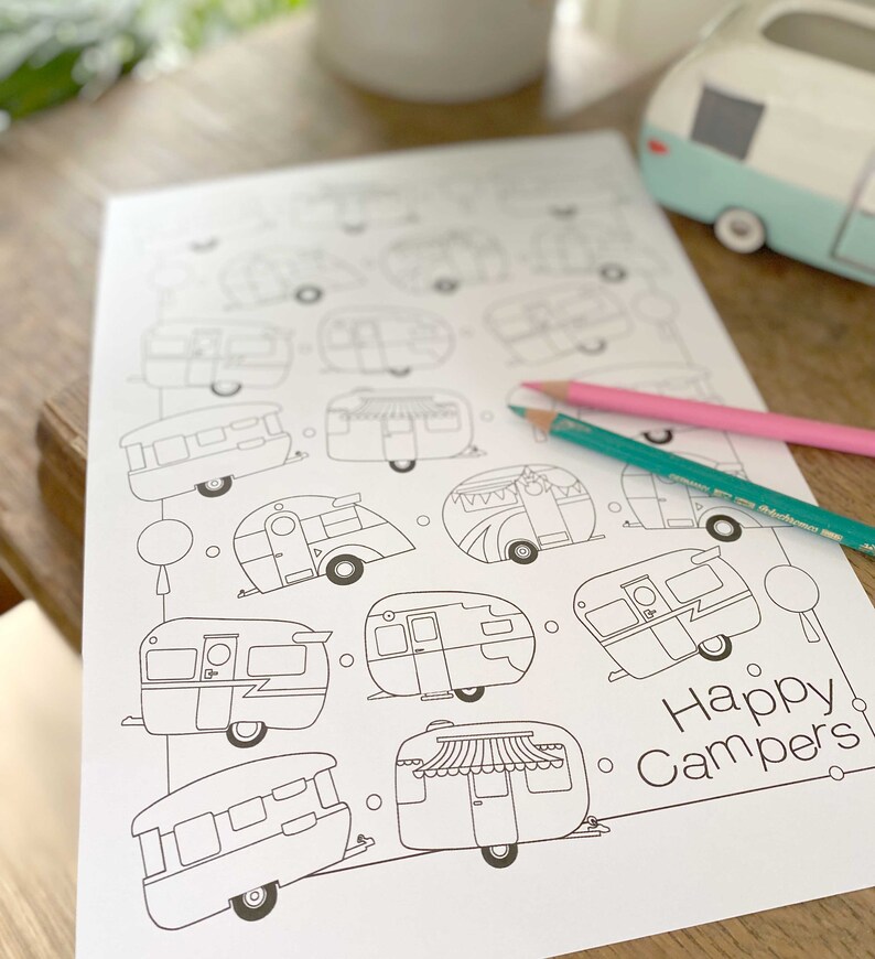 Vintage Campers Coloring Page, Happy Campers Printable, Camping ...