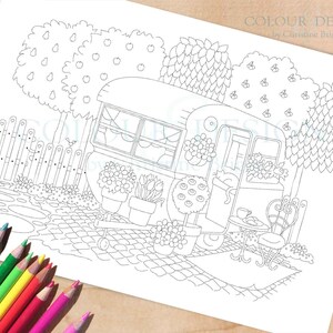 Printable Vintage Caravan Coloring Page, English Cottage Garden ...
