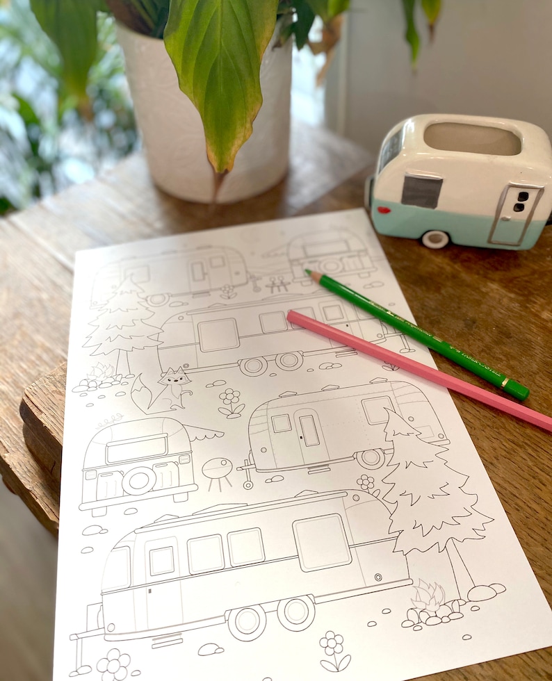 Travel Trailer Camping Coloring Page. Campsite Activity Sheet for ...