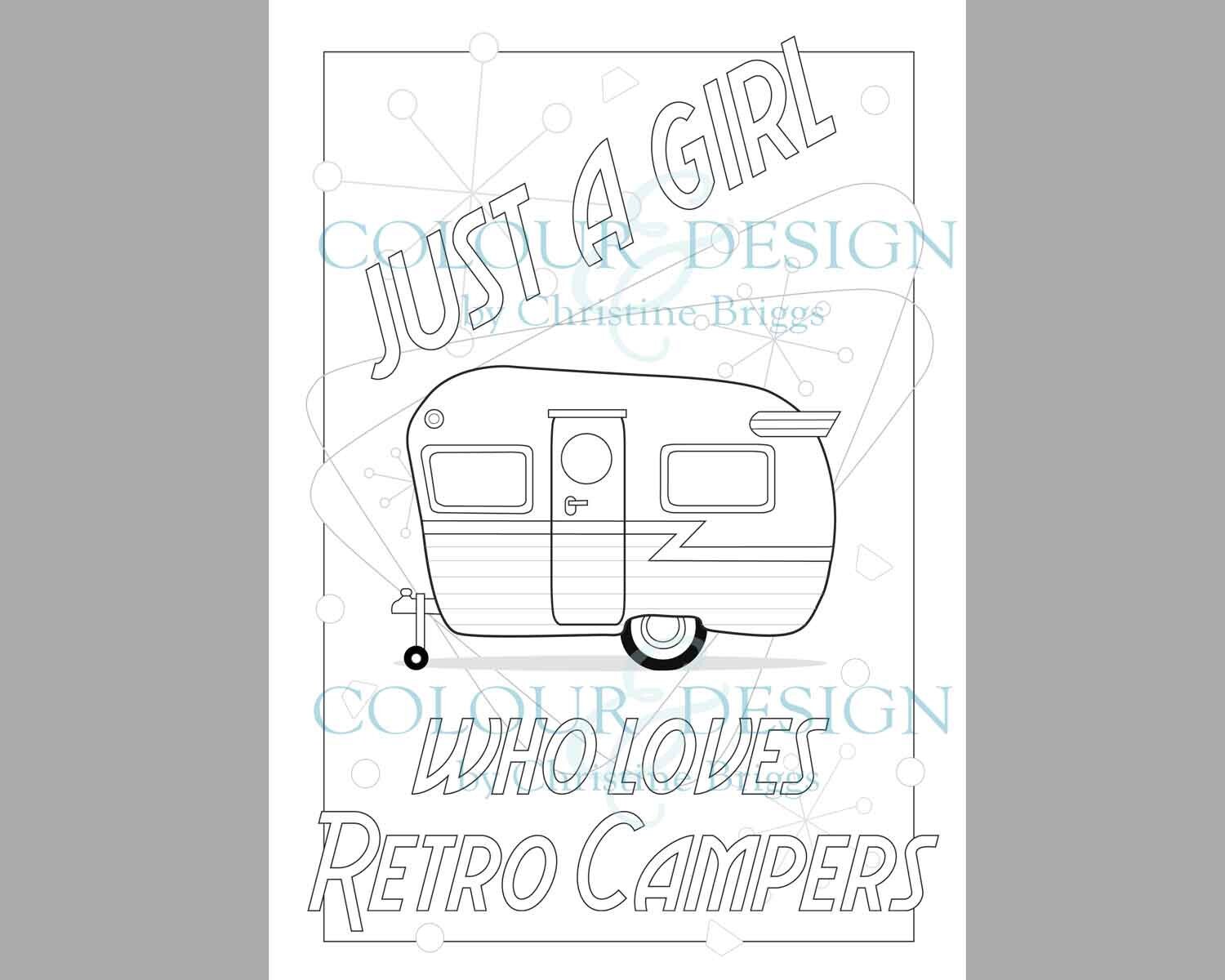 Camper Coloring Page, Printable Camping Colouring Page, Vintage Caravan ...