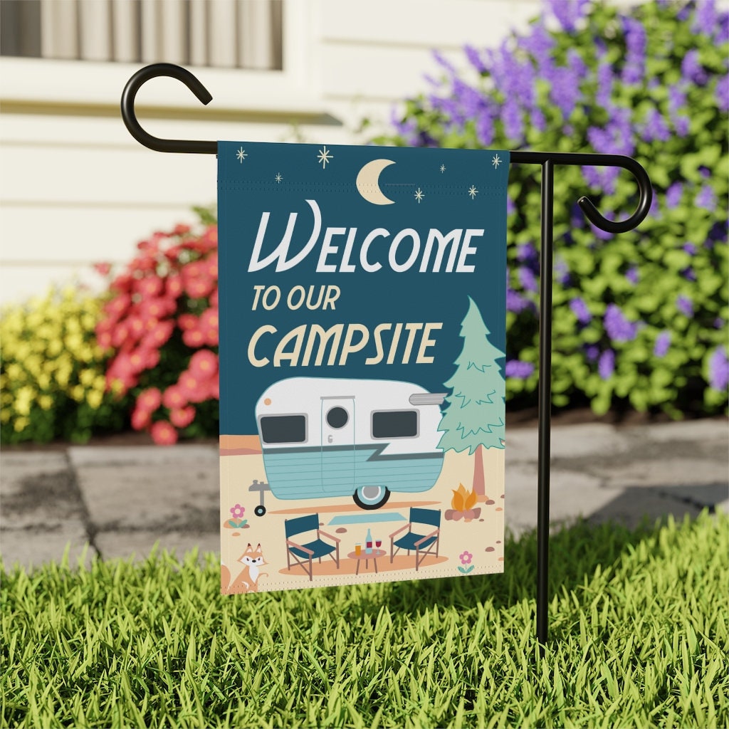 Caravan Campsite Welcome Flag - Retro Camper Lawn Sign - Shasta Camping ...