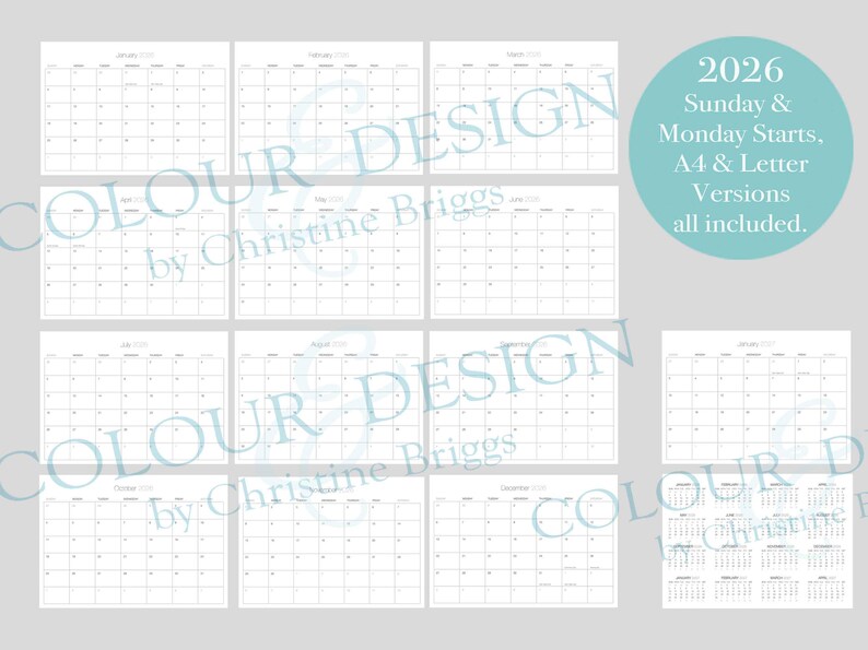 2026 Printable PDF Calendar: 13 Month, DIY Yearly Monthly Planner, A4 ...