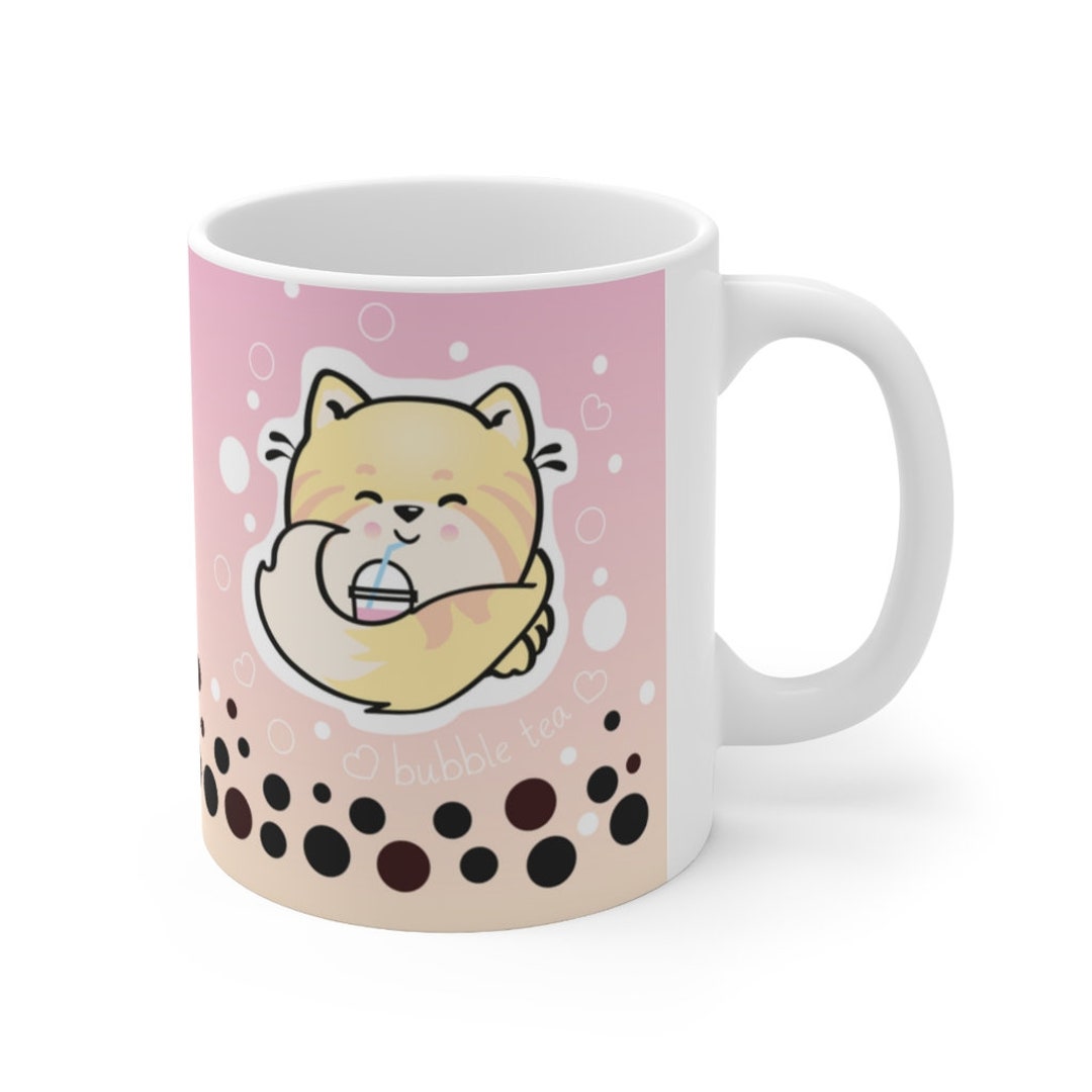 Kawaii Cat Boba Tea Ceramic Mug. Cute Bubble Tea Coffee Cup, Chibi Gift ...