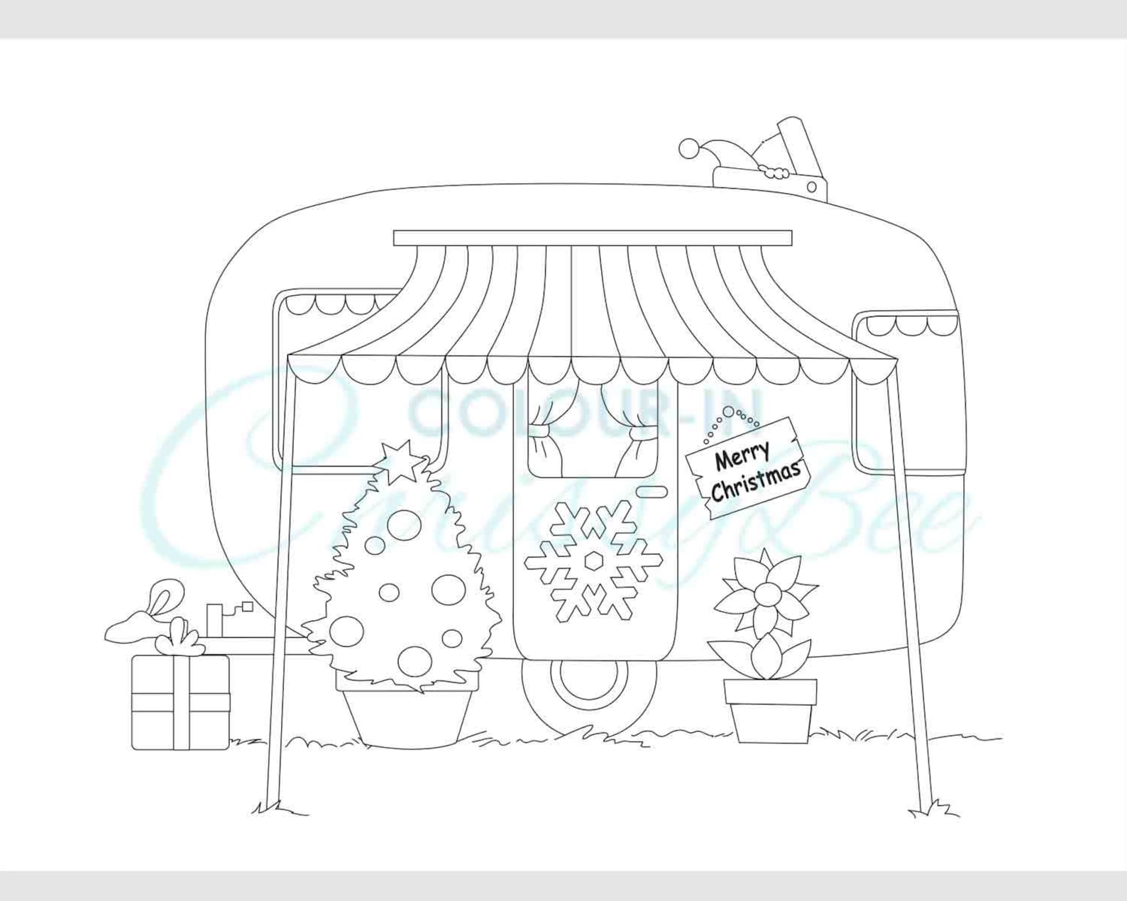 Christmas Camping RV Coloring Page, Camper, RV, Caravan, Printable PDF ...