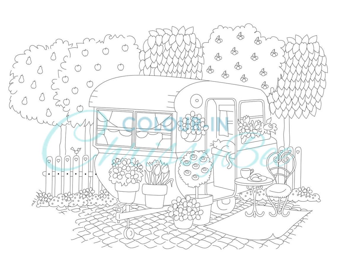 Printable Vintage Caravan Coloring Page RV Camping Colouring Download ...