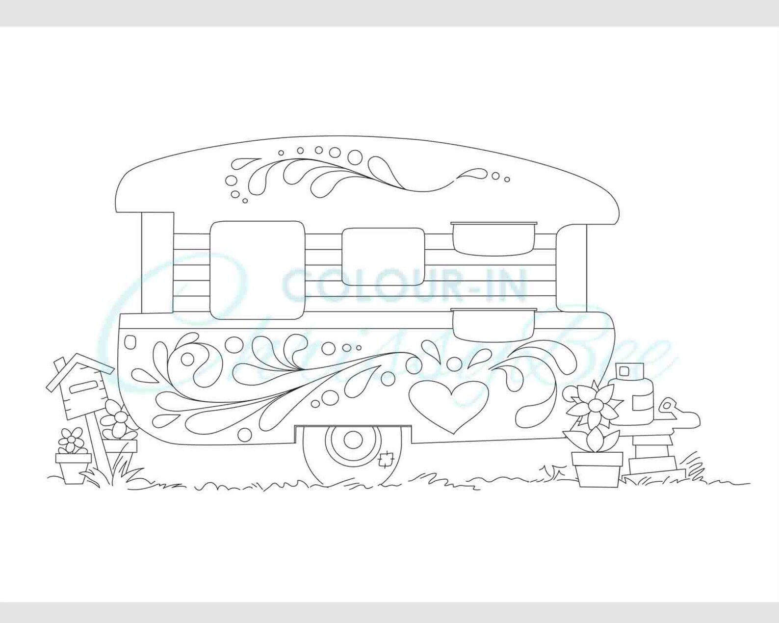 Christmas Campers Coloring Pages, Printable Vintage Caravans, RV Adult ...